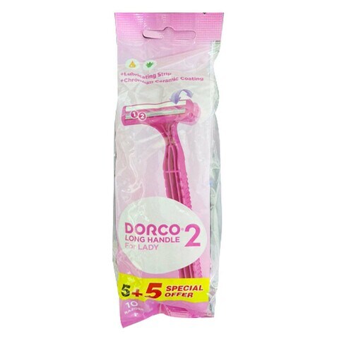 Dorco Twin Blade Long Handle Razor Pink Pack of 10 price in UAE ...