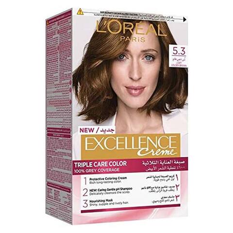 L'Oreal Paris Excellence Creme Hair Color - 5.3 Light Golden Brown ...