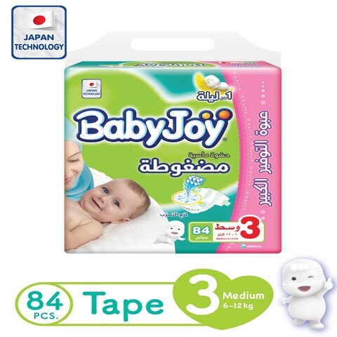 BABYJOY COMPRESSED WITH DIAMOND PAD DIAPERS 3 MEDIUM 6-12KG X84diapers ...