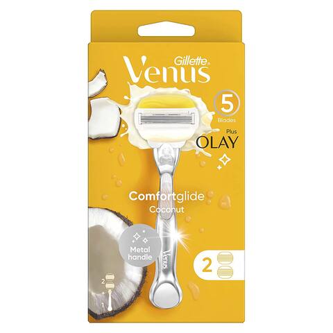 Gillette Venus Comfort Glide Coconut Women's Razor Handle with 2 Blade ...