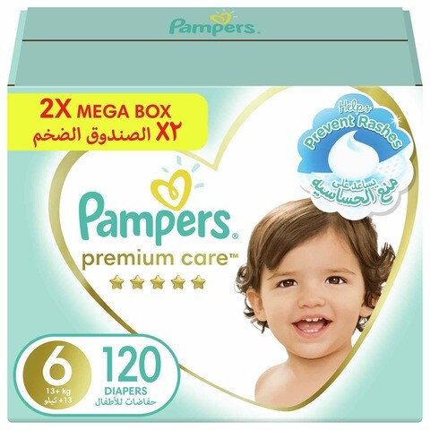 Pampers Premium Care Diapers, Size 6, 13+ kg, The Softest Diaper, 120 ...