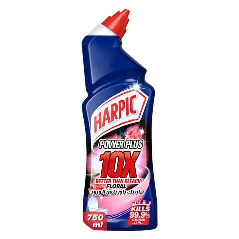 Harpic Power Plus Toilet Cleaner, 10X Better Than Bleach, Kills 99.9% Germs, Floral Fragrance ...