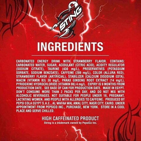 Buy Sting Energy Drink - 275ml Online - Shop Beverages on Carrefour Egypt