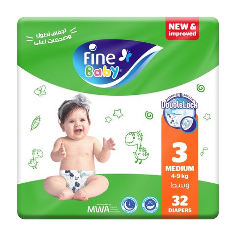Fine Baby Doublelock Technology Diapers Size 3 Medium 4-9kg White 36 ...