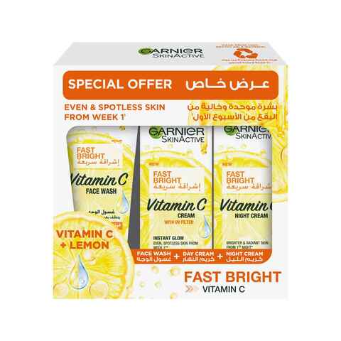 Garnier Fast Bright Vitamin C Face Wash + Day Cream + Night Cream price ...