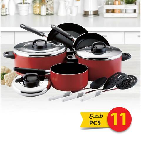 Prestige non stick cookware set aluminum 11 pieces - red price in Saudi ...