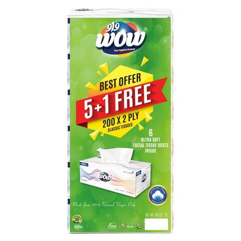 Wow Classic Facial tissue 200 Sheets 2Ply (5 + 1) price in UAE ...