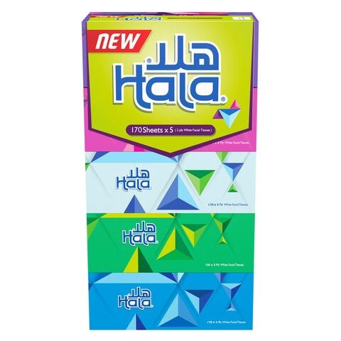 Hala Facial Tissue 2 Ply White 170 sheets Pack of 5 price in UAE ...