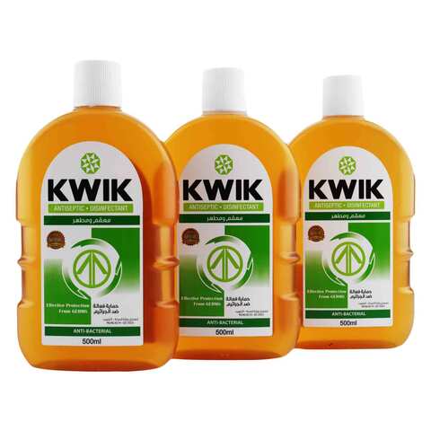 Kwik Antiseptic Antibacterial Disinfectant Liquid 500ml x Pack of 3 ...
