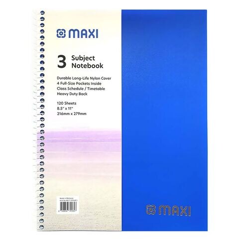 Maxi Spiral 3 Subject Notebook 120 Sheets Multicolour 11x8.5inch price ...