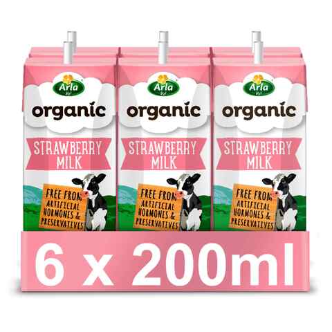 Arla Organic Milk Strawberry Multipack 6x200ml price in UAE | Carrefour ...